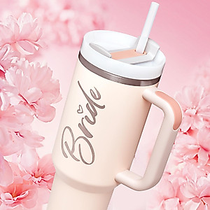 Bride To Be Gifts Bridal Shower Gifts Bachelorette Gifts for Bride Engagement Gifts for Her Wedding Gifts for Bride Bachelor Party Gifts Stainless Steel 40 oz Tumbler Cup with Handle Lids Straws