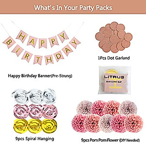LITAUS Rose Gold Birthday Decorations - Pack of 20 | Happy Birthday Banner, Tissue Paper, Swirls, Garland | Happy Birthday Decorations | Birthday Decorations for Women | Birthday Party Decorations