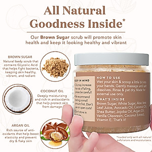 Bare Botanics Brown Sugar Body Scrub 20 oz - Naturally Scented Coconut Vanilla Sugar Scrub Made in Madison, WI - Formulated w/Skin Loving Moisturizers - Vegan, Cruelty Free w/a Cute Wooden Spoon