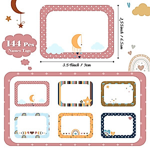 Nezyo 144 Pieces Rainbow Name Tag Stickers for Kids Students Rainbow Adhesive Name Stickers Tag Desk Labels in 6 Designs for Classroom School Office, 3.5 x 2.5 Inches (Modern Style)