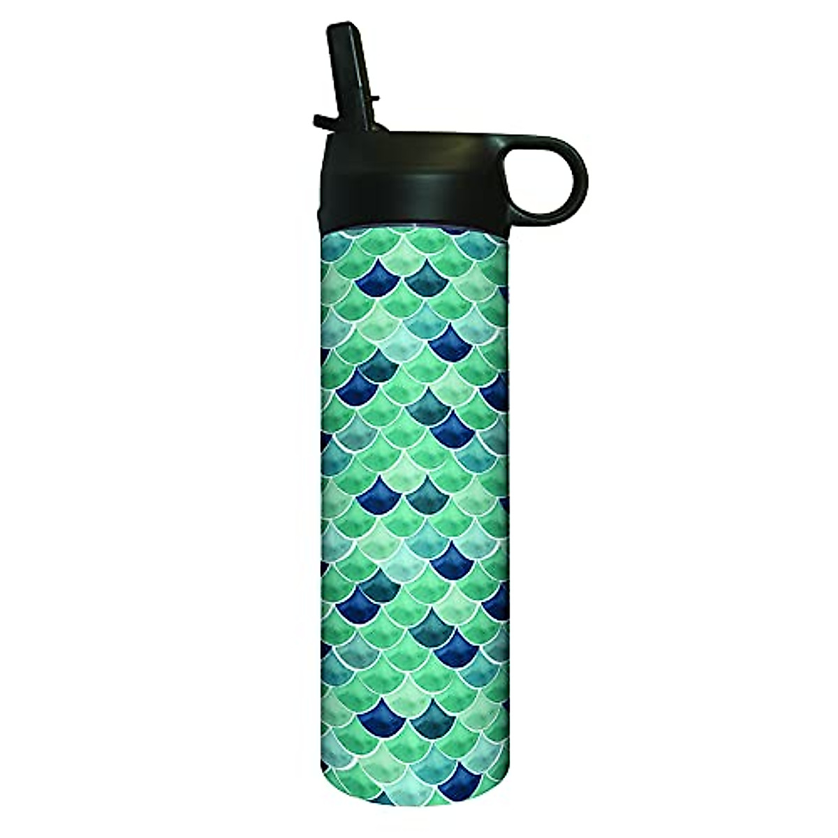 CoasterStone Tumbler, 17 oz, Mermaid Pattern Double Insulated Stainless Steel Water Bottle with Spill Proof Collapsable Lid