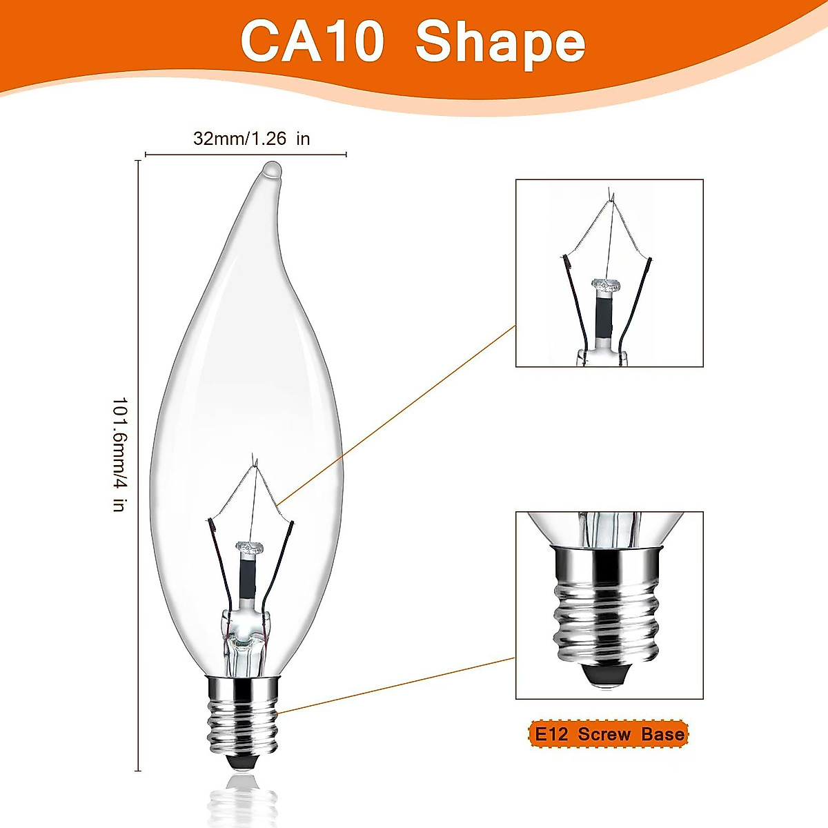 Brtstiun Chandelier Light Bulbs E12 CA10 25 Watt Light Bulbs 12 Pack 240 Lumen Dimmable Candle Light Bulb for Ceiling Fan, Pendants or Outdoor