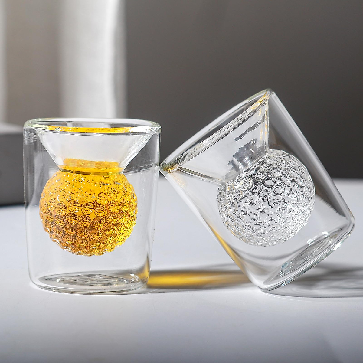 pttitvttiptter Shot Glasses Set of 4, Handmade 3D Golf Ball Glasses, Funny Gifts for Christmas Father Men Golfer Birthday Tequila Whiskey Cocktail, 2oz