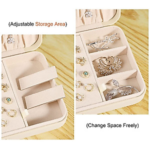 LANDICI Small Jewelry Box for Women Girls, PU Leather Travel Jewelry Case, Portable Jewelry Organizer Storage Holder Display for Ring Earrings Necklace Bracelet Bangle Men Kids Gift, Apricot