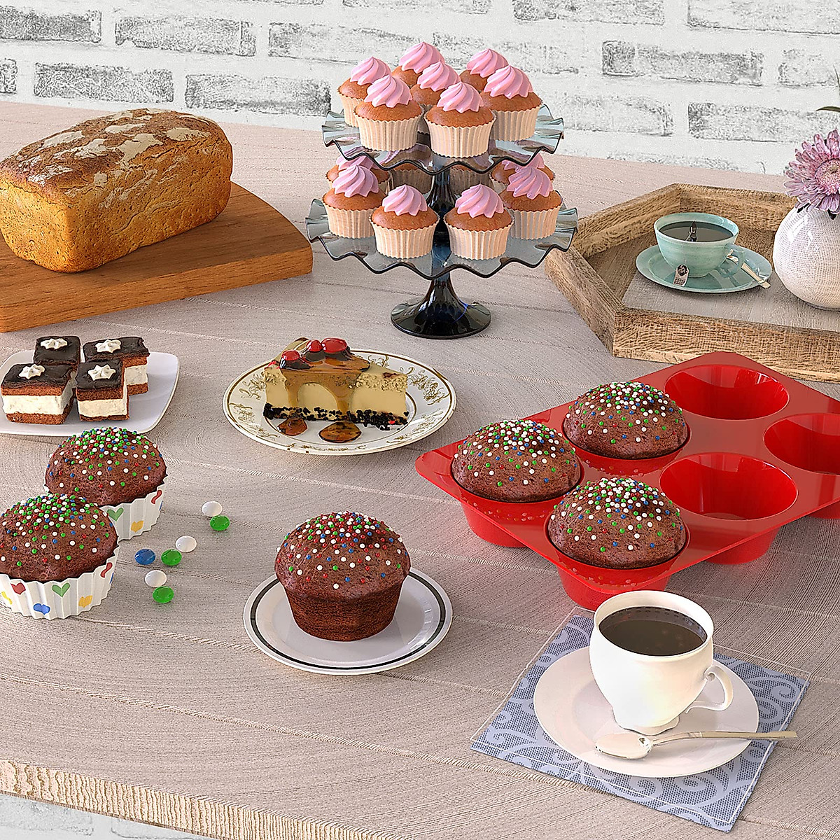 SILIVO Silicone Jumbo Muffin Pans Nonstick 6 Cup(2 Pack) - 3.5 inch Large Cupcake Pan - Silicone Baking Molds for Homemade Muffins and Cupcakes - 6 Cup Muffin Tin