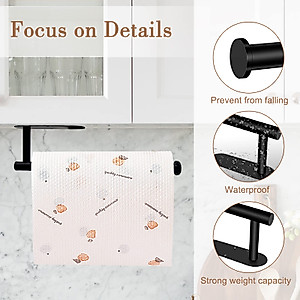 Paper Towel Holder Under Cabinet - Bjiotun Adhesive Paper Towel Holder Wall Mount, Stainless Steel 13.2 Inch Paper Towel Racks for Bathroom Kitchen Paper Towel Holder Countertop (2 Pack, Black)