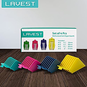 4 Professional Extra Long Hair Clipper Guards Cutting Guides Fits for Most Wahl Clippers, Color Coded Clipper Combs Replacement - 1.25", 1.5", 1.75" & 2" ( #10, #12, #14, #16