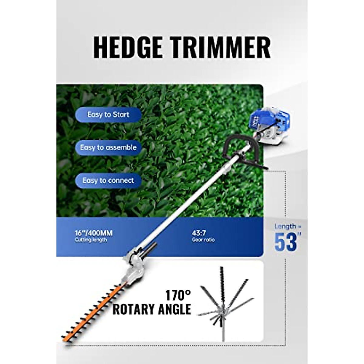 WILD BADGER POWER 26cc Weed Eater/Wacker Gas Powered, String Trimmer/Edger, Pole Saw, Hedge Trimmer and Brush Cutter Blade, 4-in-1 Multi Yard Care Tools, Rubber Handle & Shoulder Strap Included