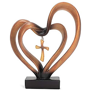 Dicksons It Takes Three Heart and Cross Brown 8.5 x 9.5 Resin Stone Pedestal Table Top Decoration