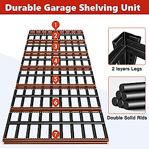 REIBII 84" H Garage Shelving, 6-Tier Garage Storage Shelves Heavy Duty Shelving Loads 3500LBS, 48" W Adjustable Garage Shelves Metal Shelving Storage Shelf Industrial Shelving 84" H x 48" W x 20" D
