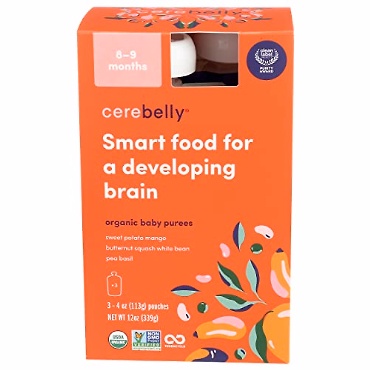 Cerebelly Organic 8-9 Months Variety Pack Baby Purees 3 Count, 4 OZ