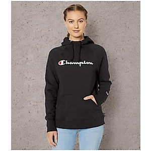 Champion womens Classic Script Logo, Powerblend Fleece Hoodie Hooded Sweatshirt, Black-y08113, X-Small US