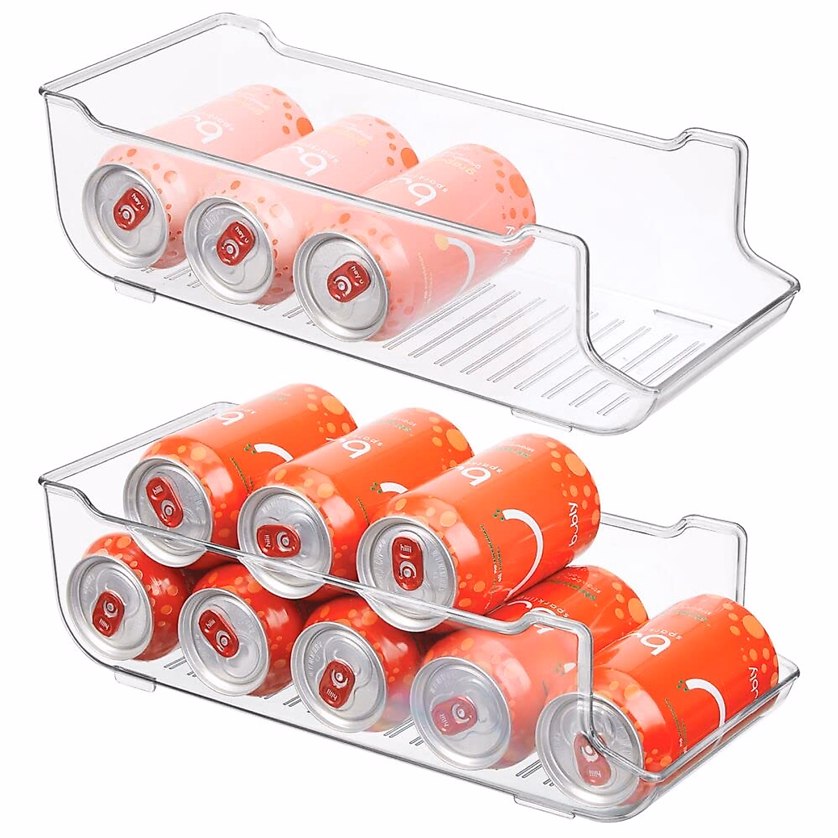 mDesign Large Plastic Pop/Soda Can Dispenser Storage Organizer Bin for Kitchen Pantry, Countertops, Cabinets, Refrigerator - Holds 9 Cans - BPA Free, Food Safe, 2 Pack - Clear