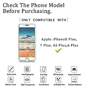 KATIN [2-Pack] Tempered Glass For Apple iPhone 8 Plus, iPhone 7 Plus, iPhone 6S Plus, iPhone 6 Plus 5.5-Inch Screen Protector, Bubble Free, 9H Hardness, Case Friendly