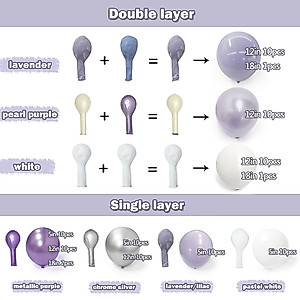 Purple White Balloons - Double Stuffed Lavender Pastel Light Purple Pearl Balloon Garland Metallic Purple Silver Balloon Arch Kit for Baby Shower Bridal Wedding Birthday Graduation Party Decoration