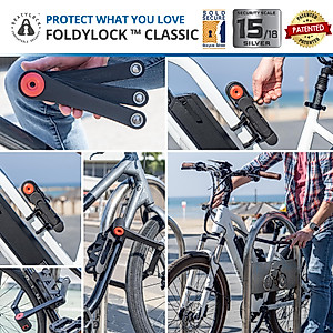 FoldyLock Classic Folding Bike Lock - Patented Sleek High Security Bicycle Lock - Heavy Duty Anti Theft Smart Secure Guard with Keys and Frame Mount for Electric e-Bikes and City Bikes - 95cm
