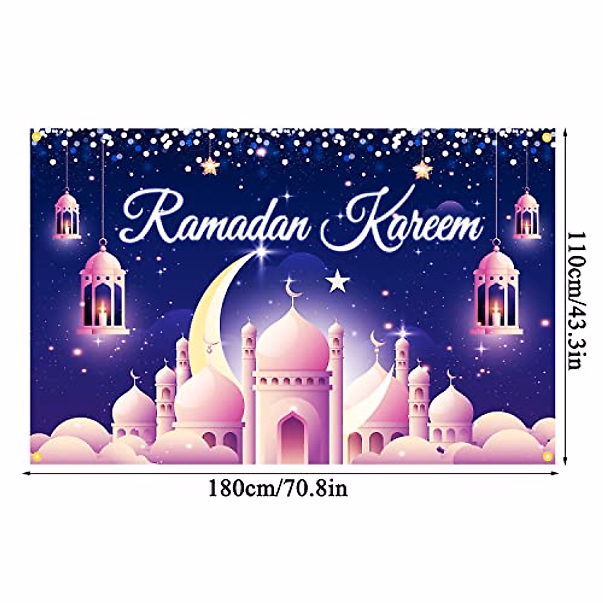 JKQ Ramadan Kareem Backdrop Banner 71 x 43 Inch Muslim Ramadan Background Banner Lantern Moon Castle Islamic Eid Mubarak Festival Party Decorations Ramadan Mubarak Indoor Outdoor Photo Booth Props