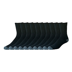 Amazon Essentials Men's Cotton Half Cushioned Crew Socks, 10 Pairs, Black, 6-12