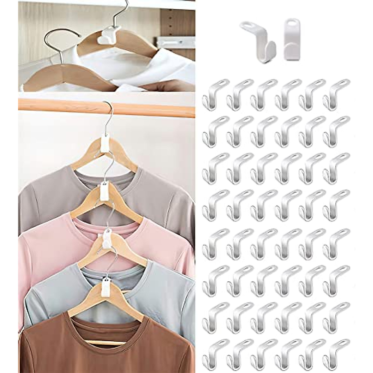 HUAFEI 80 Pcs Clothes Hanger Connector Hooks, Plastic Hanger Hooks for Closet Space Savers Hangers and Family or Clothing Shop ，Cascading Hooks for Hangers (White, 80), 2.16 x 0.79 x 1.2 inches