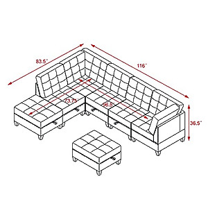 FULife Free Combination Modular Sofa Reversible Sectional Couch Oversized L Shaped Sofá Upholstery Deap Seat Sleeper Couches Bed with Storage for Living Room,3 Single Chairs,2 Corners,Double Ottomans