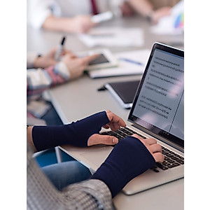 2 Pairs Fingerless Gloves Women Man Stretchy Knitted Gloves Thumb Hole Mittens Wrist Length Arm Warmers (Black, Navy)