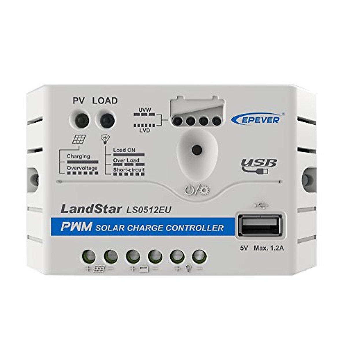 EPEVER Solar Charge Controller 5A 12V LS0512EU with USB Port 5VDC/1.2A Output PWM Regulator LED Indicator for Off Grid Solar Panel Battery Charging System (LS0512EU)