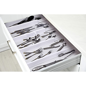 ROYAL CRAFT WOOD Adjustable Bamboo Caddy Expandable Drawer Organization Separators For Kitchen, Dresser, Bedroom, Bathroom and Office, 4-Pack (Large (up to 22)), White