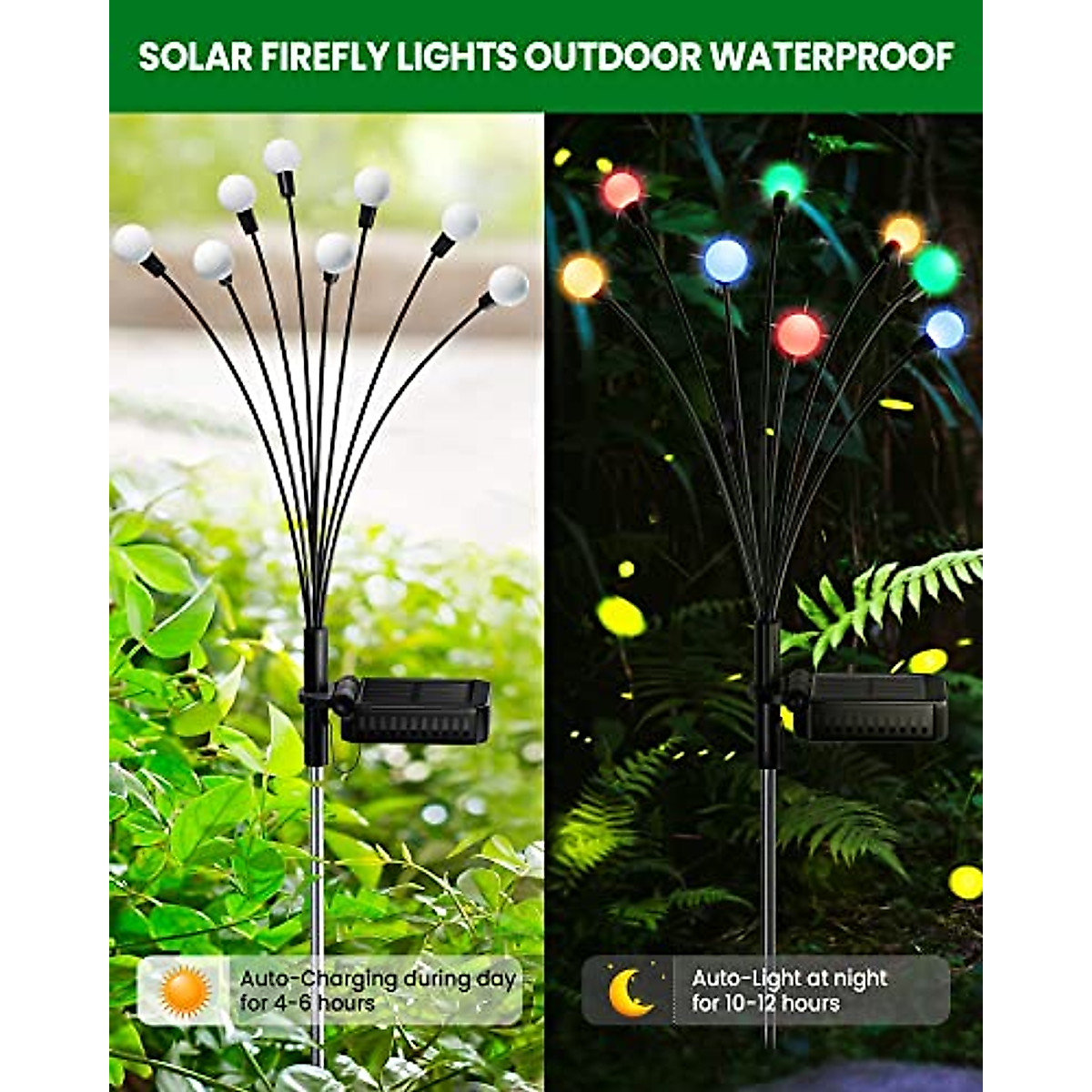 NEEMO Solar Garden Lights 4 Pack - Upgraded Brighter Firefly Lights Solar Outdoor with 8 LED, Swaying and Dancing, Solar Outdoor Lights, Pathway Lights Solar Powered for Yard Garden Patio (Colorful)