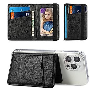 TopFunny Wallet Stick on Phone Case, Credit Card Holder for Back of Phone Cases Flip Leather Wallet Sleeve Pouch Compatible with iPhone, Samsung Galaxy Android Most Smartphones Black