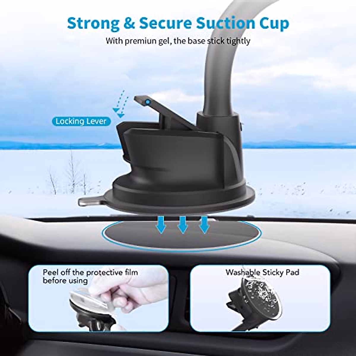 APPS2Car Magnetic Car Phone Mount with 13-inch Flexible Long Arm & 6 Strong Magnets, Anti-Shake Cell Phone Holder for Truck Car Windshield Dashboard, Strong Suction Car Mount for iPhone Smartphones