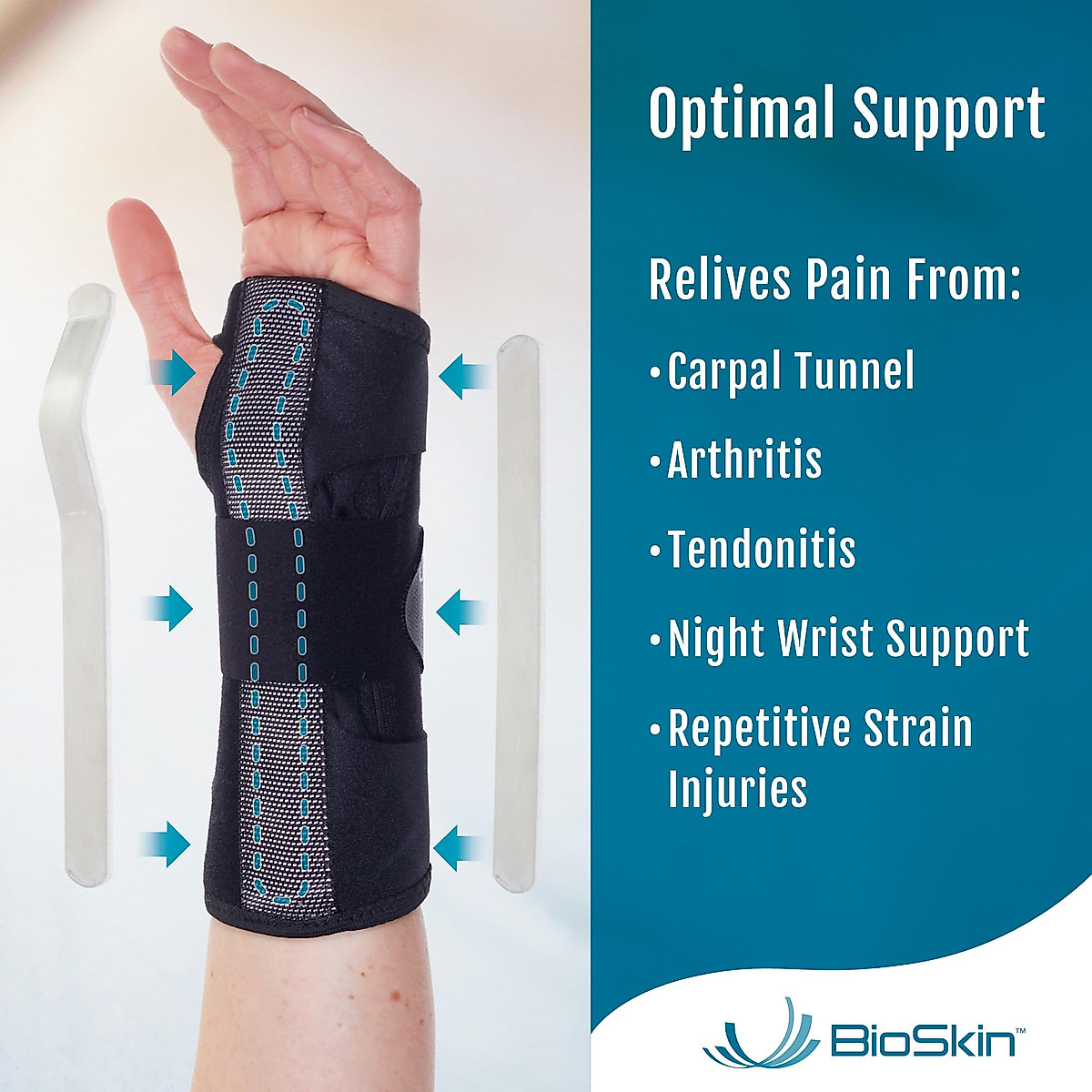 BioSkin Carpal Tunnel Wrist Brace - For Arthritis Pain And Support, Tendonitis, Wrist Sprains, Night Wrist Sleep Support Brace, Wrist Splint, Wrist Support For Women And Men, HSA or FSA Eligible