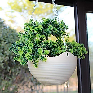 Foraineam 8 Pack White Hanging Planters Self-Watering Indoor Outdoor Garden Flower Plant Pot Containers with Drainer and Hanging Chain
