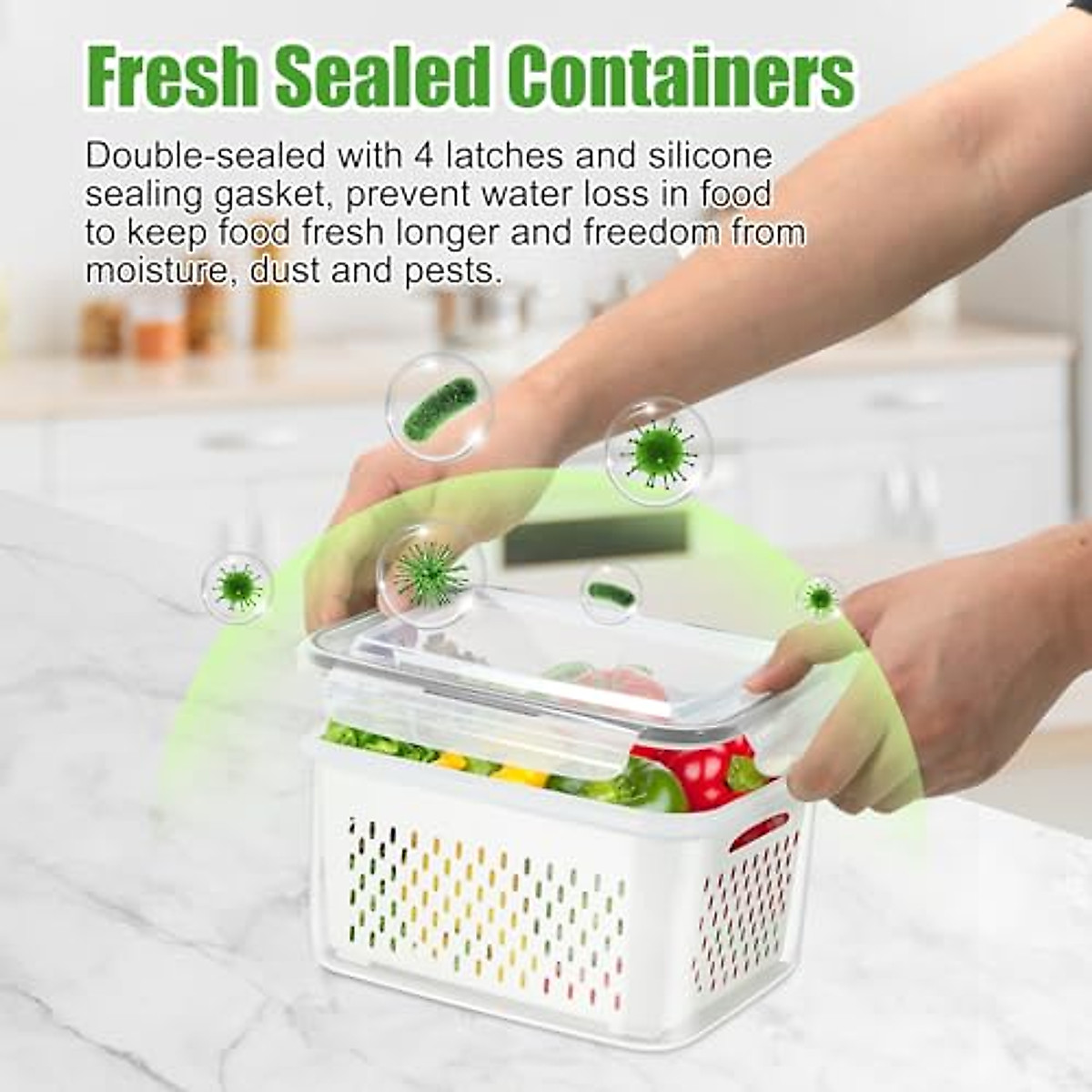 Elwichen 5 Pack Fruit Storage Containers for Fridge with Removable Colander, Produce Containers BPA-free Fridge Organizer to Keep Berry Lettuce Vegetable Fresh, Dishwasher & Microwave Safe