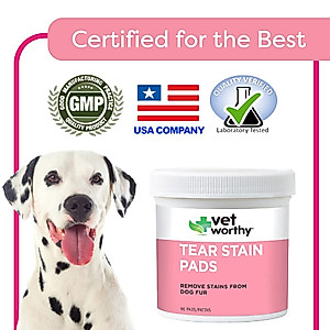 Vet Worthy Tear Stain Pads for Dogs - Solution Soaked Pads - Remove Stains from Dogs Fur - Gentle and Safe - 90 Pads.