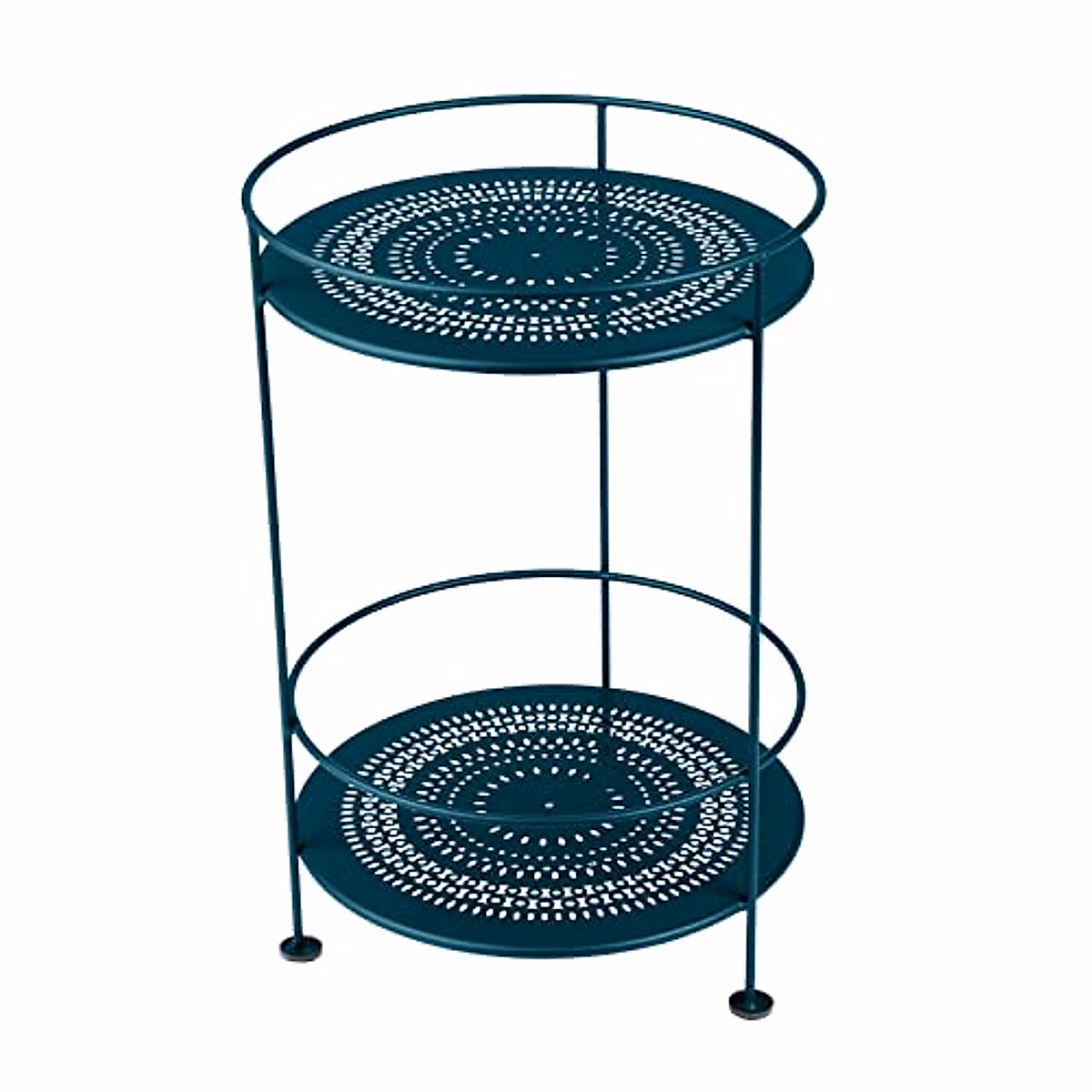 Fermob - Guinguette Side Table - Elegant Perforated Shelves & Double Tabletop - Ideal for Indoor & Outdoor Living Spaces - Acapulco Blue