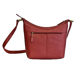 Zinda Genuine Leathers Women's Handbag Hobo Top Zip Shoulder Sling Crossbody (Red)