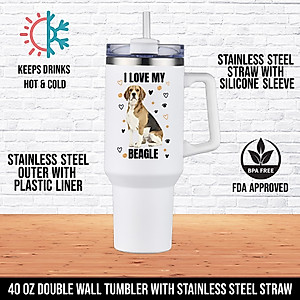 Dog Gifts, Dog Mug : 40 oz Tumbler with Handle and Straw, Travel Coffee Mug, Insulated Tumblers, Coffee Tumbler Cups - Dog Mom Gifts for Women, Dog Lover Gifts, Beagle Gifts, Small Dog (Beagle Gift)