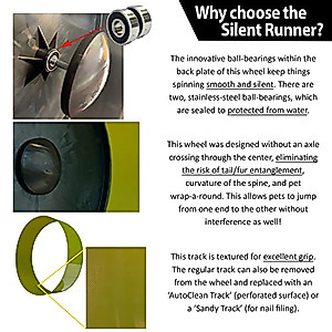 Silent Runner 12" Wide + Cage Attachment + Autoclean Track + Sandy Track - Silent, Fast, Durable Exercise Wheel - Sugar Gliders, Degus, Rats, Hedgehogs, Prairie Dogs & Small Pets
