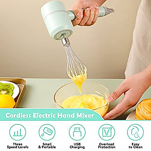 NAYAHOSE Hand Mixer Electric Garlic Chopper Egg Beater, Cordless Handheld Food Processor with 300ML Glass Container, 3 Speed Adjustable, USB Rechargeable Electric Whisk for Cooking Baking