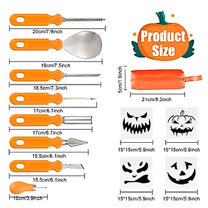 Pumpkin Carving Kit Halloween, 8 PCS Professional Heavy Duty Pumpkin Carving Tools with 4 Pumpkin Carving Stencils,Stainless Steel Pumpkin Carving Tools for Halloween Decoration with Thick Handbag