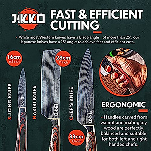 Jikko New Reinforced Carbon Steel Japanese Kitchen Knife Set – Original Series – Ultra Sharp Japanese Knife Set & Chef Knife with Mahogany & Walnut Wood Handles – Professional Chef's Knives