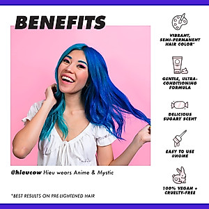 Lime Crime Unicorn Hair Dye Full Coverage, Mystic (Electric Blue) - Vegan and Cruelty Free Semi-Permanent Hair Color Conditions & Moisturizes - Temporary Blue Hair Dye With Sugary Citrus Vanilla Scent