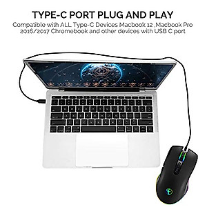 IULONEE Type C Mouse, Wired USB C Mice Gaming Mouse Ergonomic 4 RGB Backlight 3200 DPI Compatible with M@c, Matebook, Chromebook, HP OMEN, Windows PC, Laptop and More USB Type C Devices (Black)