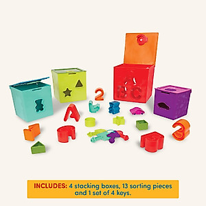 Battat – Sorting & Stacking Boxes – Nesting Toddler Play Cubes – Color-Coded Dexterity Keys – Numbers, Letters & Shapes – 2 Years + – Lock & Learn Activity Cubes