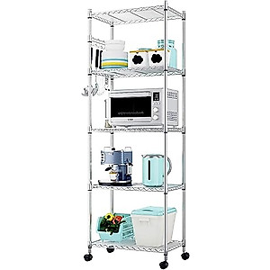 Devo Storage Shelf Metal Storage Shelves with Wheels, Stainless Steel Standing Shelf for for Kitchen, Laundry room, (24" * 14" * 71", Silver)