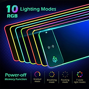 GIM Wireless Charging RGB Gaming Mouse Pad 10W, LED Mouse Mat 800x300x4MM, 10 Light Modes Extra Large Mousepad Non-Slip Rubber Base Computer Keyboard Mat for Gaming, MacBook, PC, Laptop, Desk