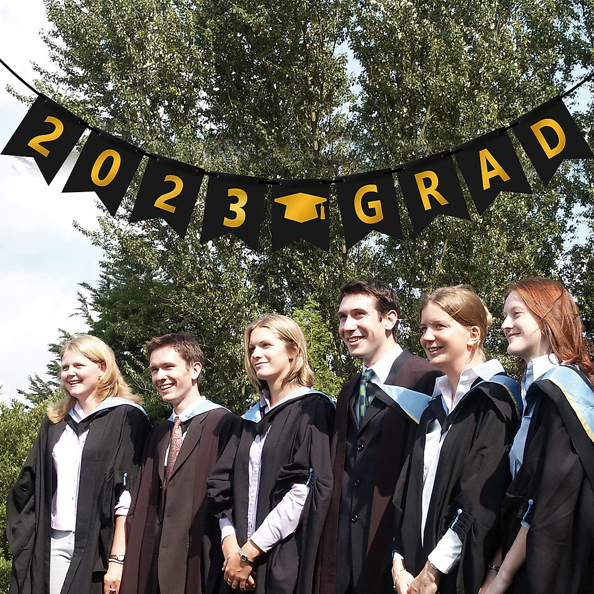 2023 Grad Graduation Banner (Assembled)with Black Gold Silver Star Garland Class of 2023 Gold Graduate Party Decorations,High School College Grad Decor, Graduation Party Favors Supplies