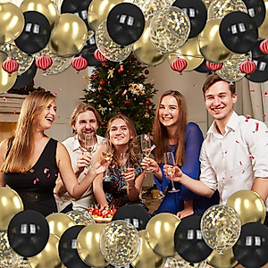 75pcs Black and Gold Balloons, 12 Inch Black and Gold Confetti Balloons Gold Latex Balloons for Birthday, New Year,Wedding,Graduation Party Baby Shower Decorations