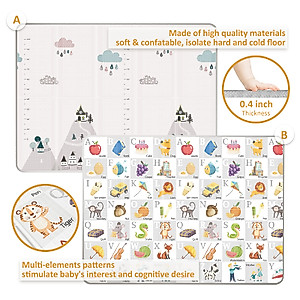 Pufeng Baby Play Mat 79" X 59", Reversible Foldable Baby Playmat, Waterproof Anti-Slip Foam Floor Playmat Non-Toxic Portable Baby Crawling Mat for Infants, Toddler, Kids, Indoor Outdoor Use