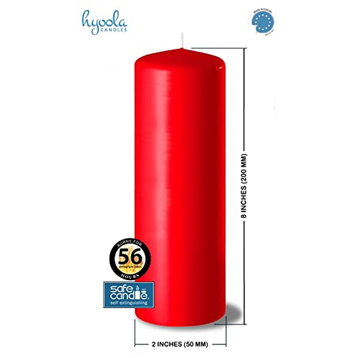Hyoola Red Pillar Candles 2x8 Inch - 4 Pack Unscented Pillar Candles - European Made